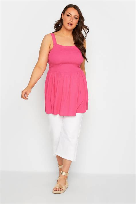 Yours Plus Size Hot Pink Crinkle Vest Top Yours Clothing