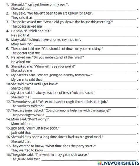 Reported Speech Liveworksheets