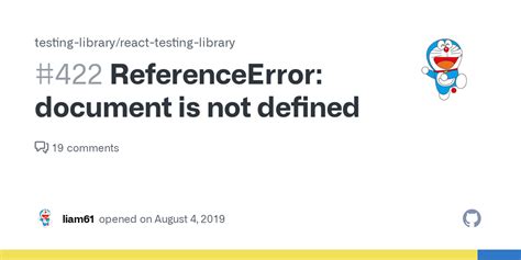 Referenceerror Document Is Not Defined · Issue 422 · Testing Libraryreact Testing Library