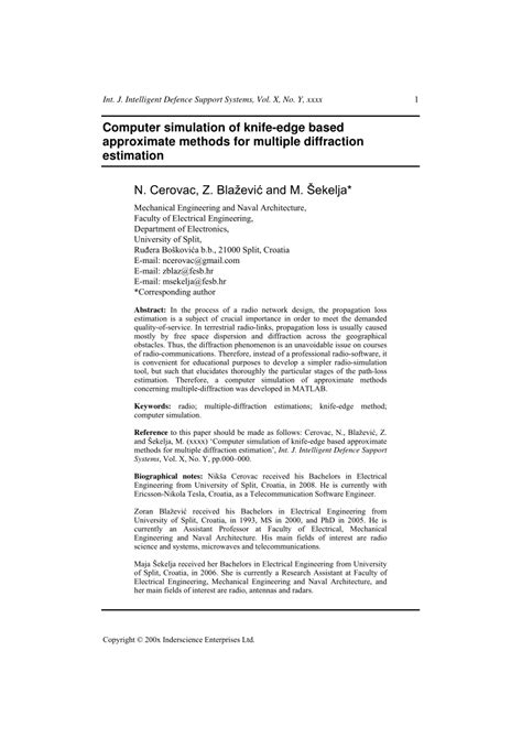 Pdf Computer Simulation Of Knife‐edge Based Approximate Methods For Multiple Diffraction