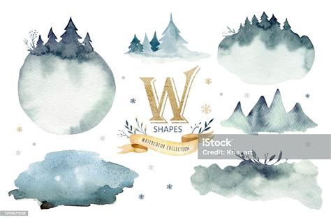 수채화 겨울 숲 산에서 소나무 전나무와 크리스마스 트리 풍경 흰색 배경에 격리 된 손으로 그린 스노우 홀리데이 디자인 12월에 대한 스톡 벡터 아트 및 기타 이미지 Istock