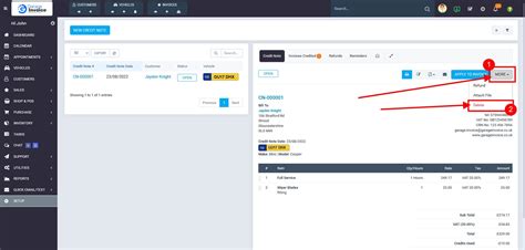 Delete Credit Note Garage Invoice