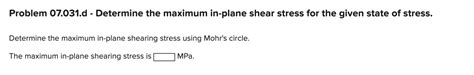 solved problem 07 031 using mohr s circle determine the