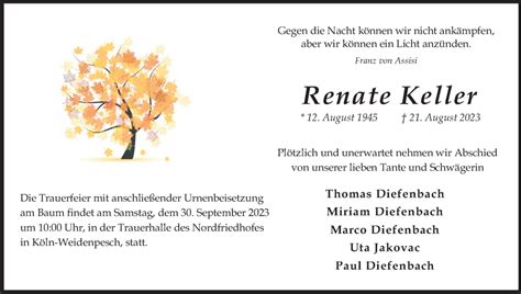 Traueranzeigen Von Renate Keller Wirtrauern