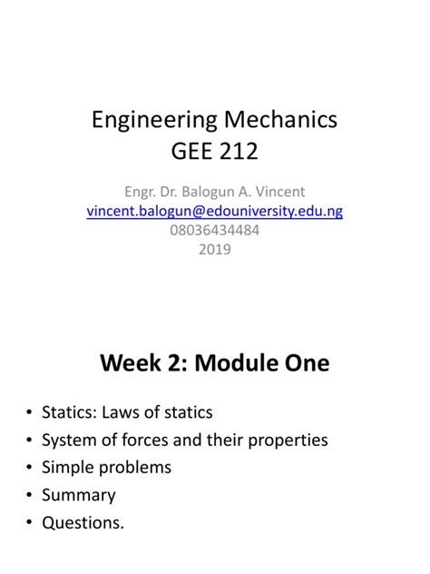 lecture 2 statics pdf force mass