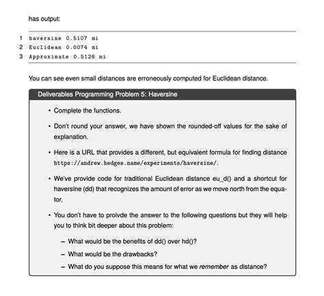 Solved Problem Haversine Distance Finding The Distance Chegg
