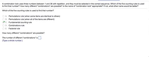 Solved A Combination Lock Uses Three Numbers Between 1 And