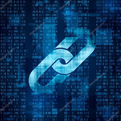 Blockchain Hyperlink Symbol On Binary Code Abstract Blue Matrix Background Number Big Data