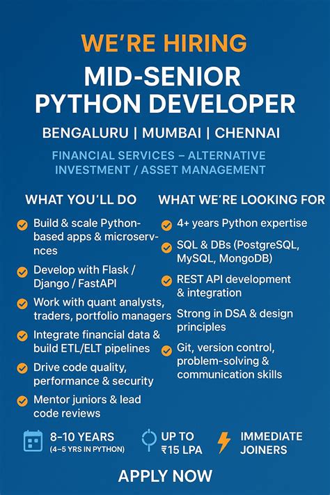 Pythondeveloper Hiringnow Financialservices Django Flask Fastapi