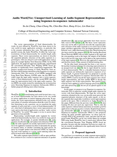 Audio Word2vec Unsupervised Learning Of Audio Segment Representations Using Sequence To