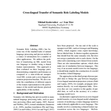 Cross Lingual Transfer Of Semantic Role Labeling Models Acl Anthology