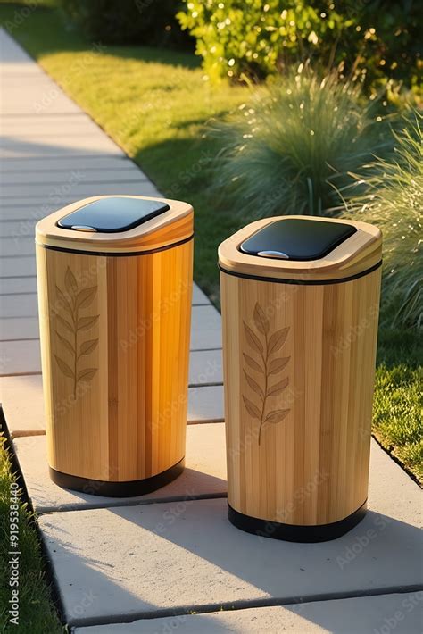 Minimalist Trash Bin Setup Against A Rustic Wooden Garbage Containers