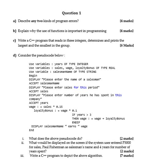 Solved Question 1 A Describe Any Two Kinds Of Program