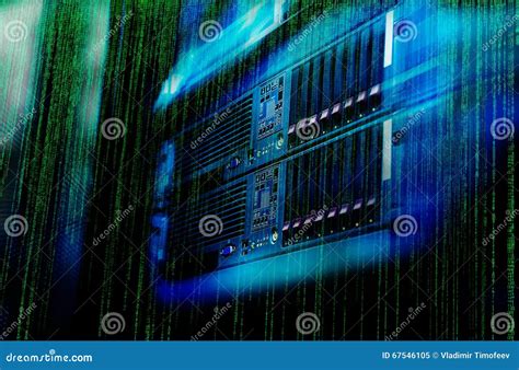 Matrix Code Blade Server Is A Close Up With Motiom And Blur Stock Image