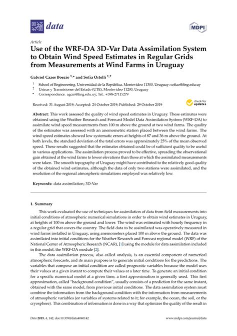 Pdf Use Of The Wrf Da 3d Var Data Assimilation System To Obtain Wind Speed Estimates In