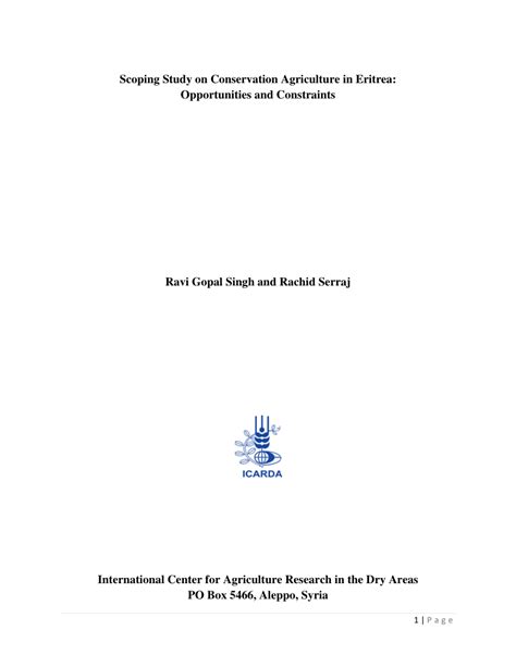 Pdf Scoping Study On Conservation Agriculture In Eritrea