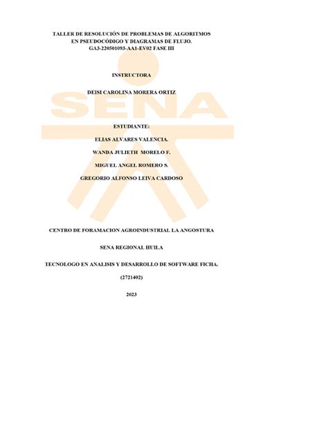 Taller De Algoritmos Pseudocódigo Y Diagramas De Flujo Pdf