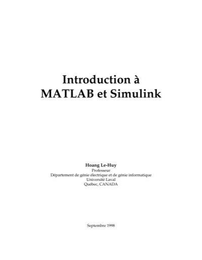 Introduction à Matlab Et Simulink