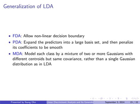 Linear Discriminant Analysis And Its Generalization Ppt