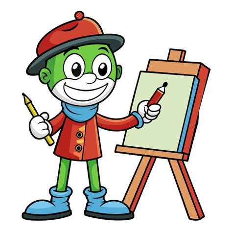연필을 들고 있는 조롱거리의 그림 에 연필을 가진 만화 캐릭터 프리미엄 Ai 생성 벡터