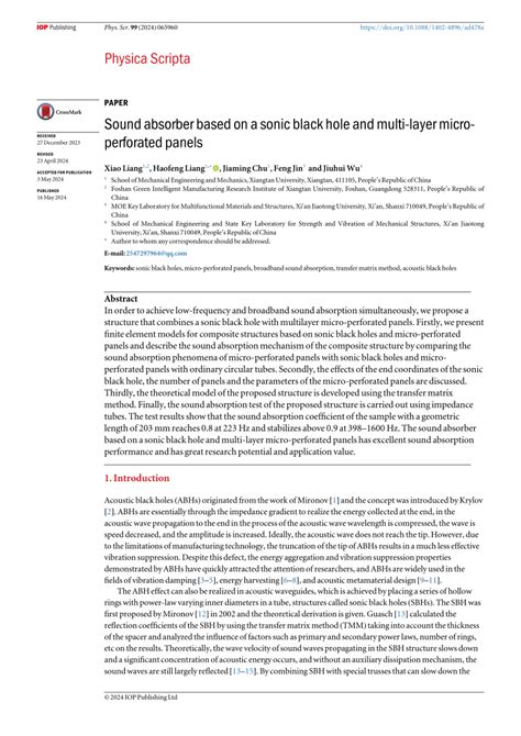 Sound Absorber Based On A Sonic Black Hole And Multi Layer Micro Perforated Panels Request Pdf
