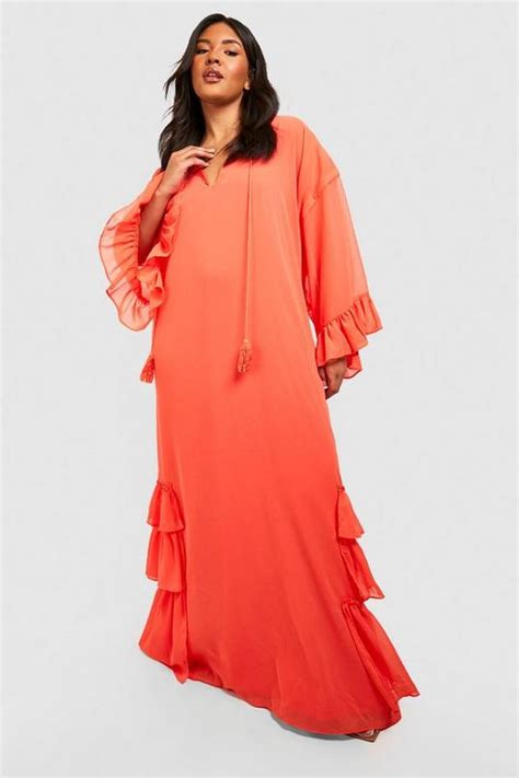 Plus Ruffle Detail Smock Maxi Dress Boohoo Uk