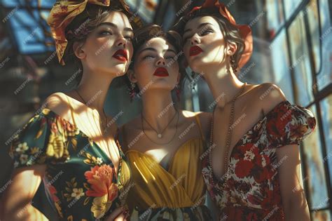 Premium Photo Elegant Vintage Fashion Models In Retro Settings O