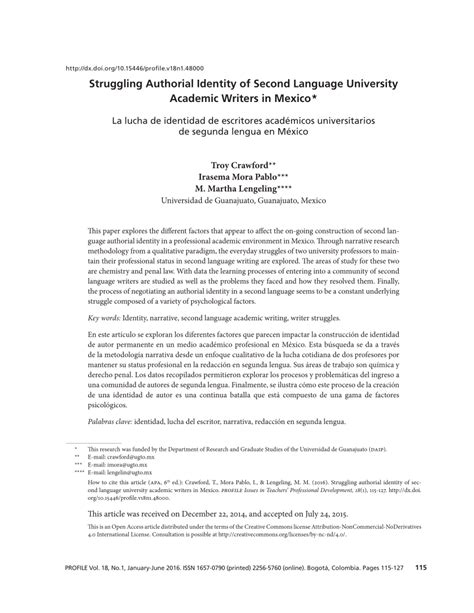 Pdf Struggling Authorial Identity Of Second Language University Academic Writers In Mexico