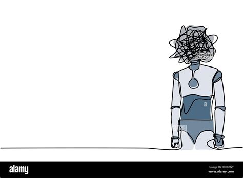 Single One Line Drawing Robot With Round Scribbles Instead Of Head Frustrated Anxiety