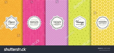 Vector Geometric Seamless Patterns Collection Set Of Bright Colorful Background Swatches