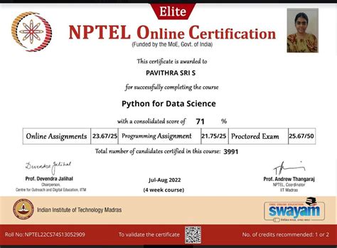 Pavithra Sri S On Linkedin Datascience Python Nptel Certification