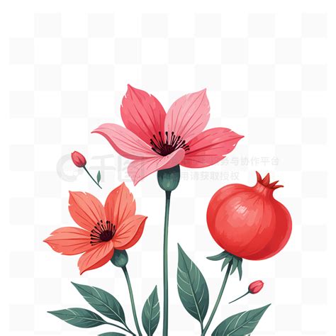 石榴免抠元素 花插图石榴装饰插画元素 素材免费下载 3000像素 Psd格式 编号71084824 千图网