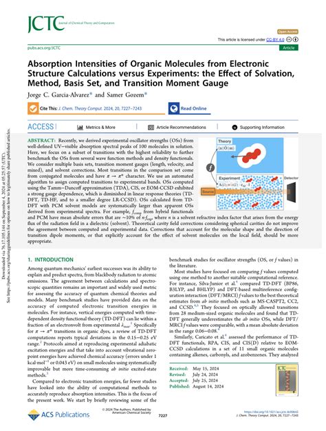 Pdf Absorption Intensities Of Organic Molecules From Electronic Structure Calculations Versus