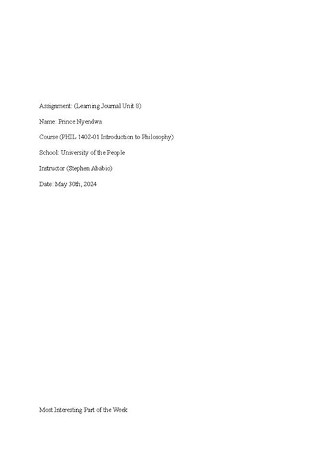 Learning Journal Unit 8 Assignment Learning Journal Unit 8 Name