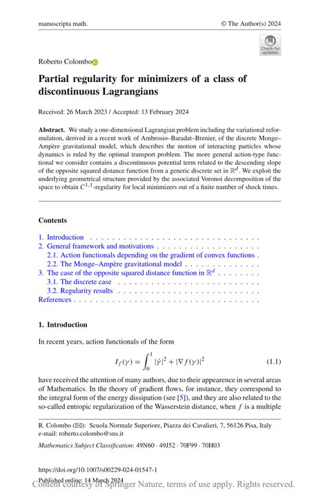Pdf Partial Regularity For Minimizers Of A Class Of Discontinuous Lagrangians