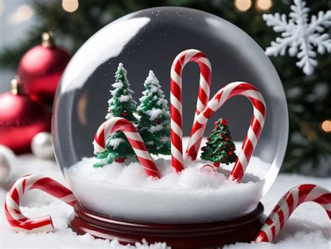 Premium Photo A Snow Globe With Candy And Candy Canes In It