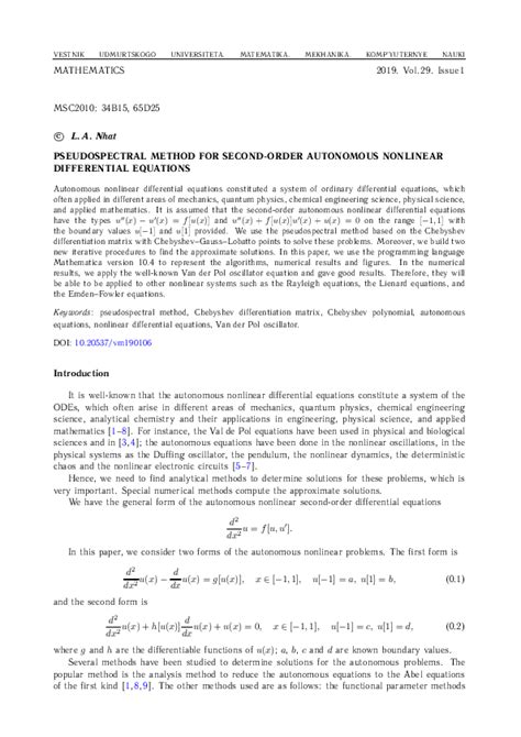 Pdf Pseudospectral Method For Second Order Autonomous Nonlinear Differential Equations