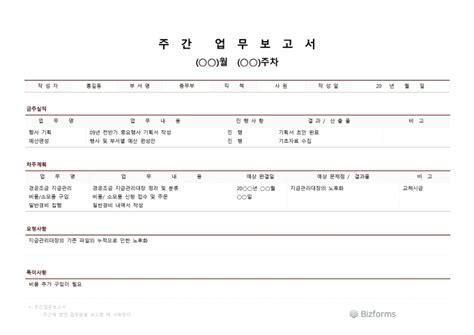 표준 주간 업무보고서작성방법 포함 비즈폼 샘플양식 다운로드