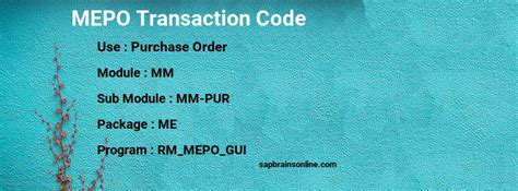 MEPO SAP Tcode For Purchase Order