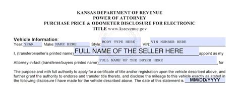 Kansas Odometer Disclosure Statement Ks 2024 Form