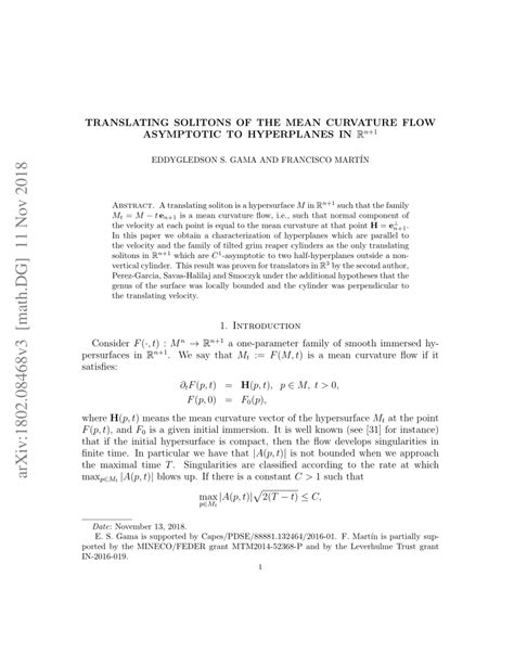 Pdf Translating Solitons Of The Mean Curvature Flow Asymptotic To Hyperplanes In Mathbb R