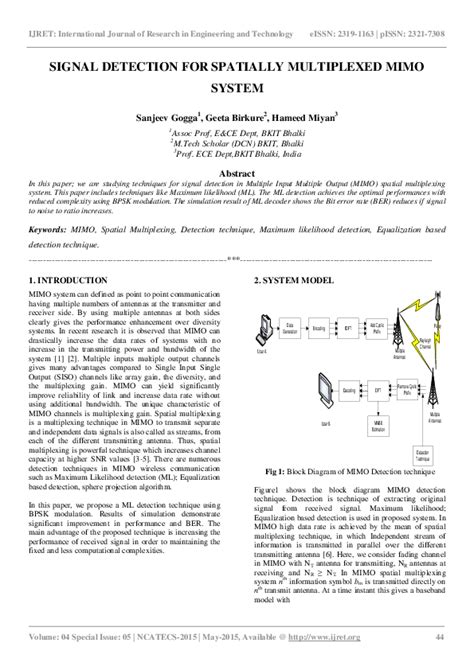 Pdf Signal Detection For Spatially Multiplexed Mimo System