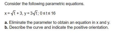 Solved Consider The Following Parametric Chegg