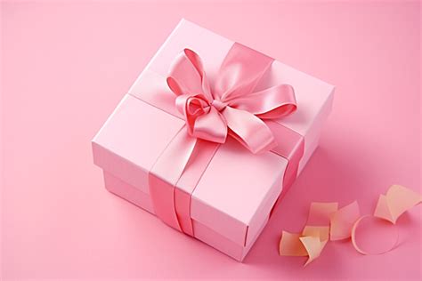 Pink Box With Ribbon On A Pink Table Background Cold Roll High