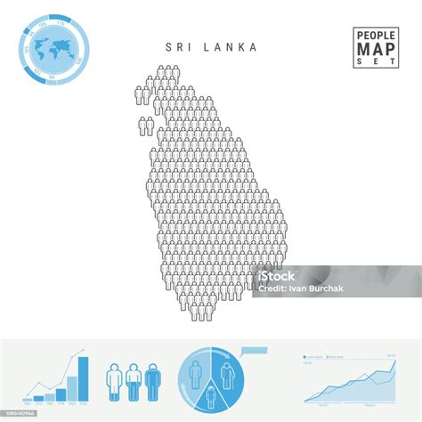 스리랑카 스리랑카 사람들 아이콘 지도입니다 스리랑카의 양식된 벡터 실루엣입니다 인구 성장과 노화 인포 그래픽 국가 지도에 대한