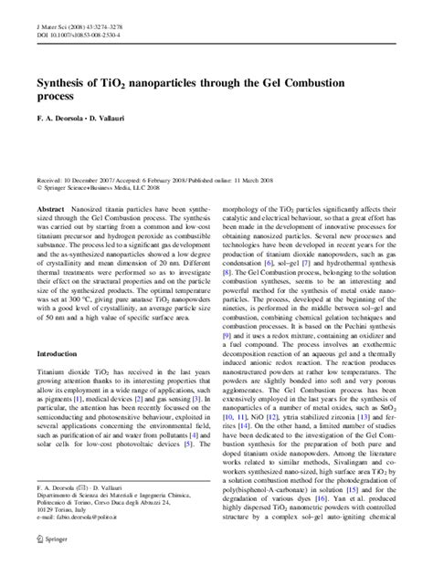 Pdf Synthesis Of Tio2 Nanoparticles Through The Gel Combustion Process