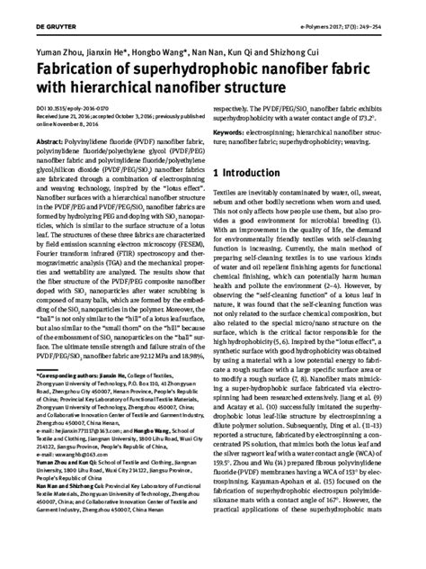 Pdf Fabrication Of Superhydrophobic Nanofiber Fabric With