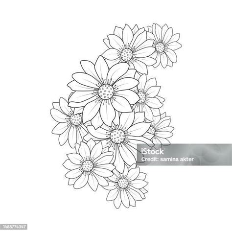 데이지 꽃 그리기 문신 윤곽 데이지 꽃 그림 데이지 꽃을 흑백으로 그립니다 현실적인 데이지 꽃 그리기 데이지 꽃 그리기 사실적