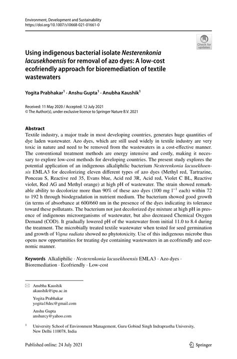 Pdf Using Indigenous Bacterial Isolate Nesterenkonia Lacusekhoensis For Removal Of Azo Dyes A
