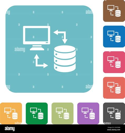 Syncronize Data With Database White Flat Icons On Color Rounded Square